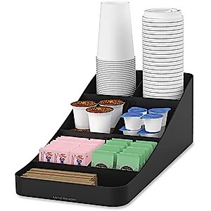 Mind Reader Anchor Collection 7-Compartment Coffee Cup and Condiment Countertop Organizer, Single, Black