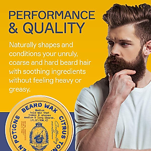 SEVEN POTIONS Beard Wax for Men — Medium Hold Styling Wax to Shape And Nourish Your Beard — All-Natural, Vegan, Cruelty Free — Citrus Tonic (1 FL OZ)