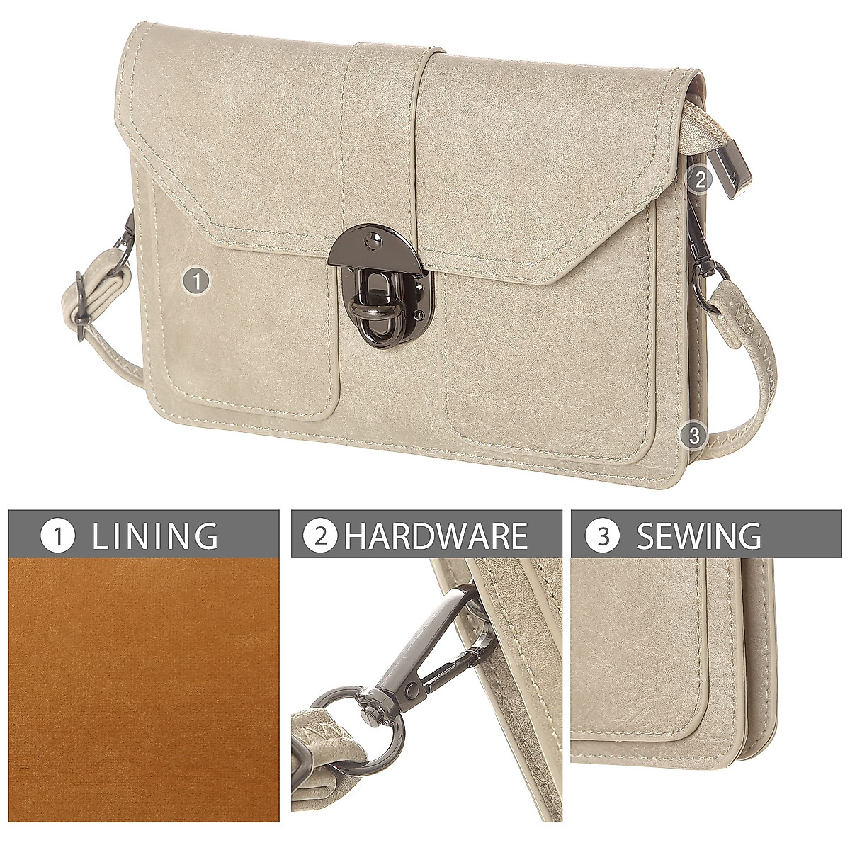 TENXITER Small Purses for Women Vegan Leather Crossbody Cell Phone Bags Wallet (Beige)