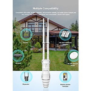 Outdoor WiFi Access Point,WAVLINK WiFi Router Extender,AC600 High Power Dual Band 2.4+5G Wireless Router/AP/Wi-Fi Range Extender 3 in 1 Weatherproof with PoE for Courtyard,RV,Campsite