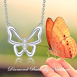 BETHZA 0.08 CT Diamond Butterfly Necklace in 925 Sterling Silver Dainty D Color, VVS Clarity Butterfly Diamond Pendant Jewelry Gifts for Women Mother (18+2 Inch)