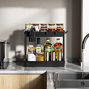 Sellemer Under Sink Organizers and Storage, Easy to Move with Wheels, Kitchen Organizers and Storage, Bathroom Storage, Laundry Room Organization (Heightened Style, Transparent)