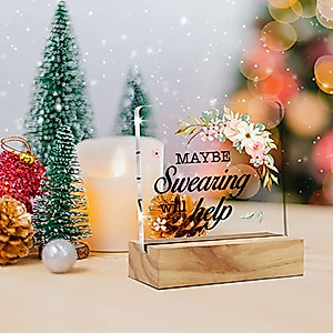 Maybe Swearing Will Help Desk Decor Acrylic Desk Sign Funny Acrylic Plaque Home Office Desk Shelf Decoration 4.7"x4.7"