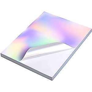 QiXin 22 Sheets Holographic Sticker Paper 8.5 x11 inch for Inkjet Printer & Laser Printer US letter size Holographic Printable Vinyl Rainbow Sticker Printer Paper Adhesive Waterproof Vinyl
