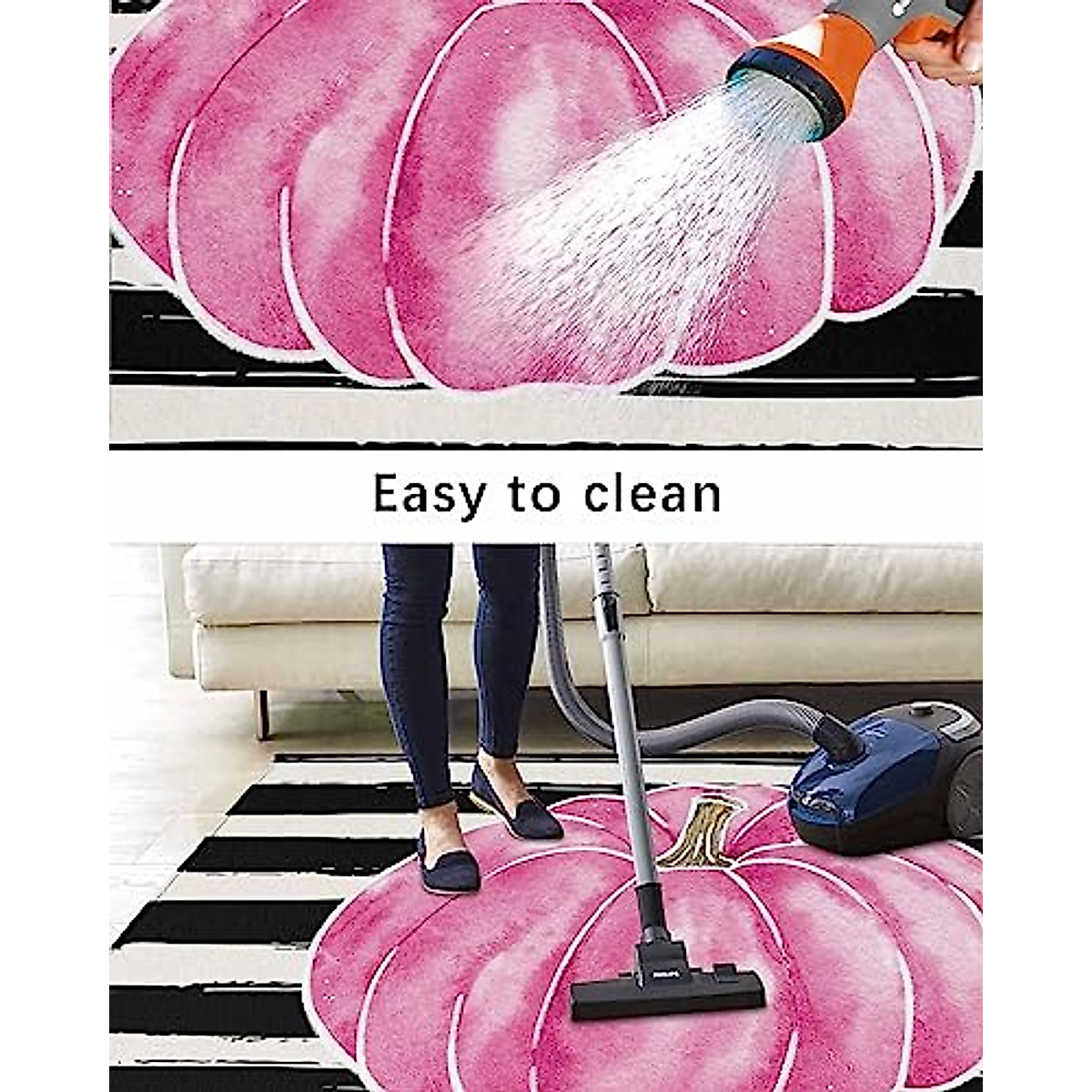 Outdoor Rug 4' x 6', Thanksgiving Fall Large Area Rugs for Patio/RV/Deck/Porch/Indoors, Black and White Striped Pink Pumpkin Water Absorption Camping Rug Carpet, Lightweight Washable Rug Runners