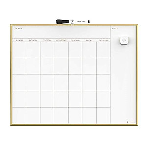 U Brands Magnetic Monthly Calendar Dry Erase Board, 16 x 20 Inches, Gold Aluminum Frame - 364U00-01