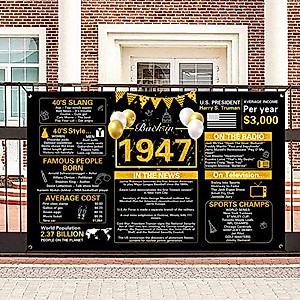 Crenics Black Gold 76th Birthday Decorations, Vintage Back in 1947 Birthday Backdrop Banner, Large 76 Years Old Birthday Anniversary Poster Photo Background Party Supplies for Women Men, 5.9 x 3.6 Ft
