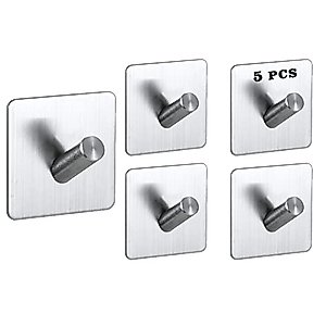 Adhesive Hooks - 5 Pack Heavy Duty Wall Hooks Waterproof Stainless Steel Hooks for Hat Towel Robe Hooks Rack Wall Mount-Bathroom Kitchen Home Hotel Office Cabinet and Bedroom CHROM02