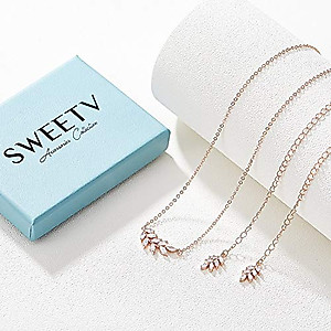 SWEETV Rose Gold Simple Wedding Back Necklace for Brides Bridesmaid, Bridal Backdrop Necklace, Crystal Leaf Chain Pendant Necklace for Women Prom