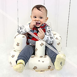 Mink Baby Inflatable Seat for Babies 3-36 Months, Built in Air Pump Infant Back Support Sofa, Infant Support Seat Toddler Chair for Sitting Up, Baby Shower Chair Floor Seater Gifts (Bear Head)