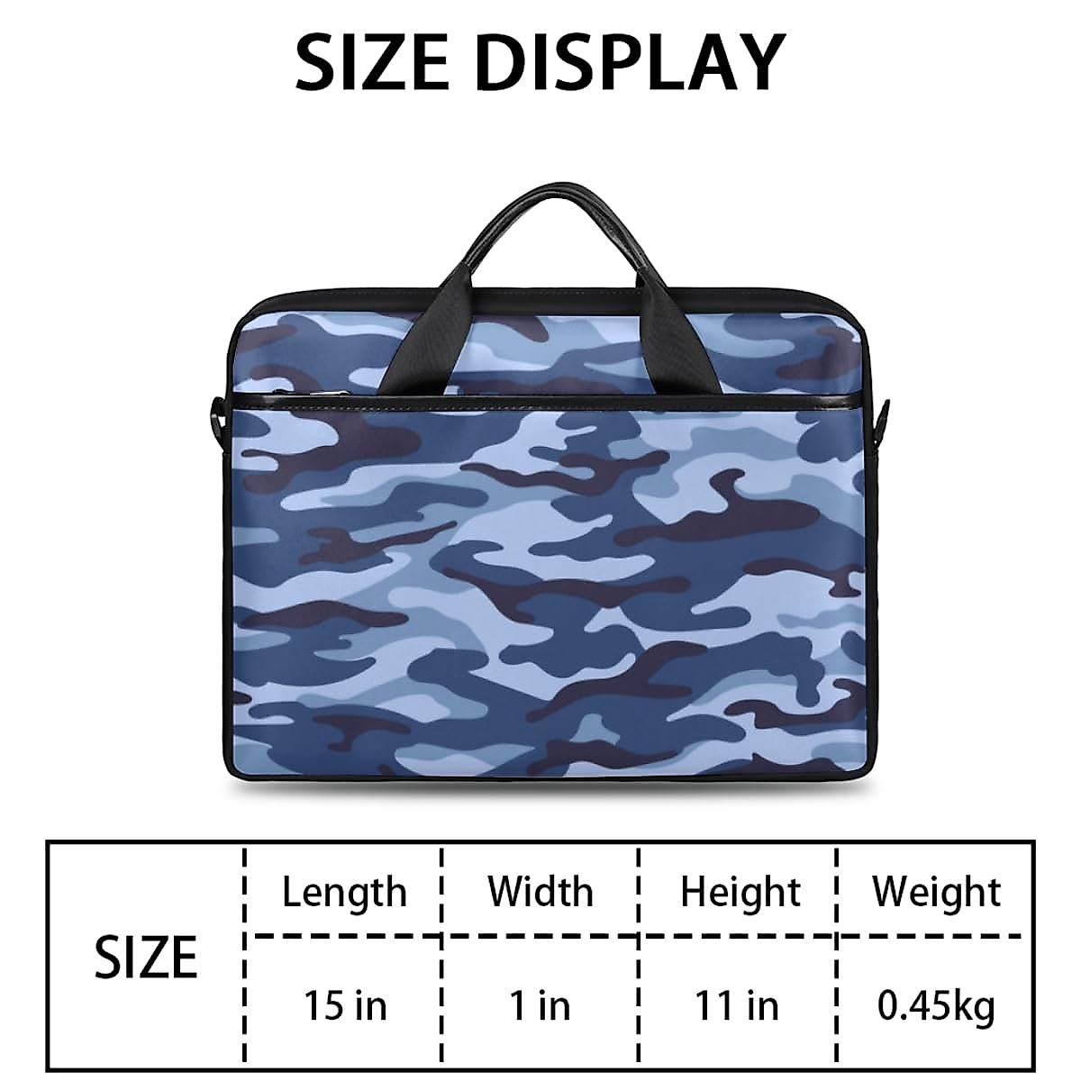 Blue Camouflage Laptop Computer Bag Waterproof Shoulder Messenger Bag 13-15 inch Durable Laptop Tote Bag with Shoulder Strap Handle Lightweight Crossbody Briefcase
