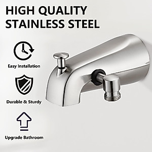 Sperwoesy All Metal Tub Spout with Diverter Brushed Nickel, Fits 1/2” or 3/4" Threaded Pipes, Bathtub Faucet with Shower Diverter for Convenient Water Control
