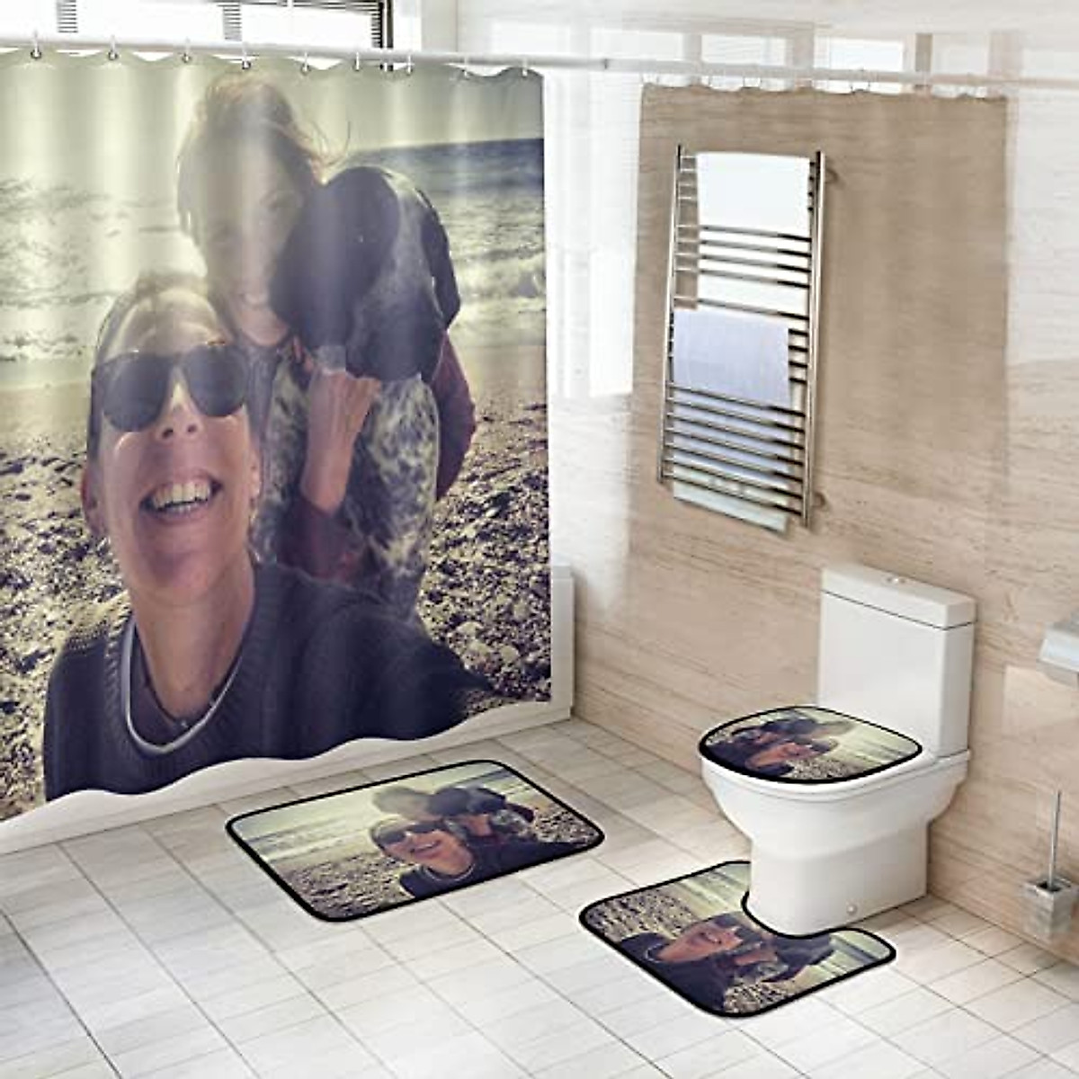 JSTEL Custom Bathroom Sets with Shower Curtain and Rugs,Custom Bathroom Rugs Sets 4 Piece Non Slip Bath Mat Sets with Shower Curtain