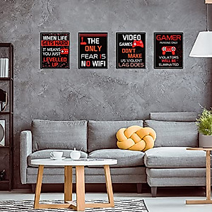 10 Video Game Poster Sign Gamer Art Print Boy Game on Birthday Party Wall Decoration, Inspirational Words Quote Poster 10 x 8 Inch Wall Gaming Art for Kids Boy Bedroom Decor, No Frame (Red)