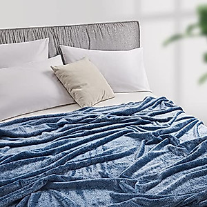 TILLYOU Cationic Flannel Fleece Blanket Soft Lightweight, Comfort Double Plush Throw Blanket for Bed, Sofa, Couch, Travel, 90x108 Inches, Navy