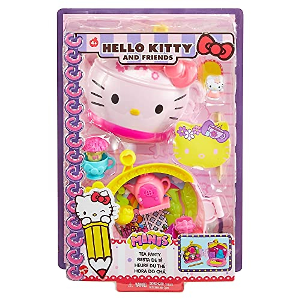 Mattel Mattel Hello Kitty Tea Party Compact (4.9-in) with 2 Sanrio Minis Figures, Stationery Notepad and Accessories, Great Gift for Kids Ages 4Y+
