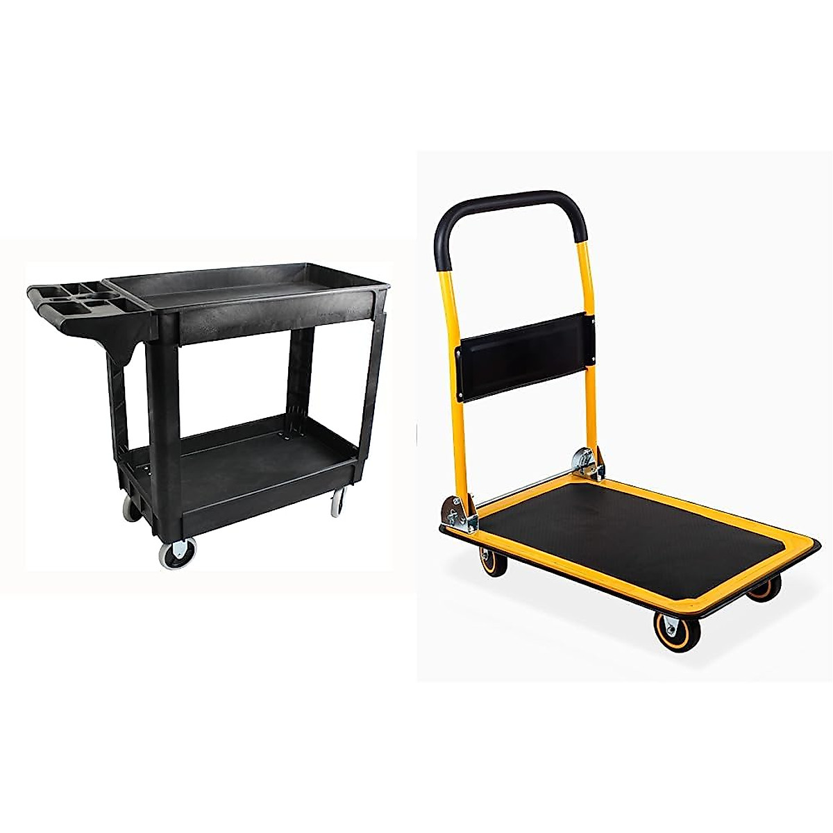 MaxWorks 80855 500-Pound Service Cart with Two Trays 30"X16" & 80876- Foldable Platform Truck Push Dolly 330 lb. Weight Capacity