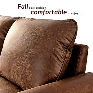 ovios 73.6" Mid-Century Modern Sofa Couch, 3-Seats Leather Couches with Comfy Cushions, Deep Seat Sofas for Living Room Bedroom Apartment and Small Spaces, Dark Brown