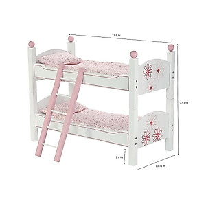 Emily Rose Doll Bunk Bed, 18 Inch Doll Furniture Mini Baby Doll Stackable Bed, Wooden Doll Accessories Bunkbed Furniture Set, 18" Doll Bedding Toy Playsets - Compatible with 18" American Girl Dolls
