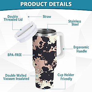GKCLOCK 40 oz Tumbler with Handle and Straws, Insulated Reusable Stainless Steel Travel Coffee Mug Water Bottle for Office & Outdoor, Cupholder Friendly (Pink Camouflage Style)