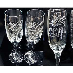 CHRISTMAS-STOCKINGS-by-STOCKINGFACTORY Mr and Mrs Champagne Wedding Glasses, Set of 2 Personalized Toasting Flutes, Engraved Mr and Mrs Wedding Toast Glass Flutes, Bride and Groom