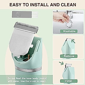 Waterproof Bikini Trimmer Women Electric Razor for Pubic Hair Women's Foil Shaver Rechargeable Shaver Removal with Snap-in Ceramic Blades IP7X Washable Head,Wet and Dry Use,Green