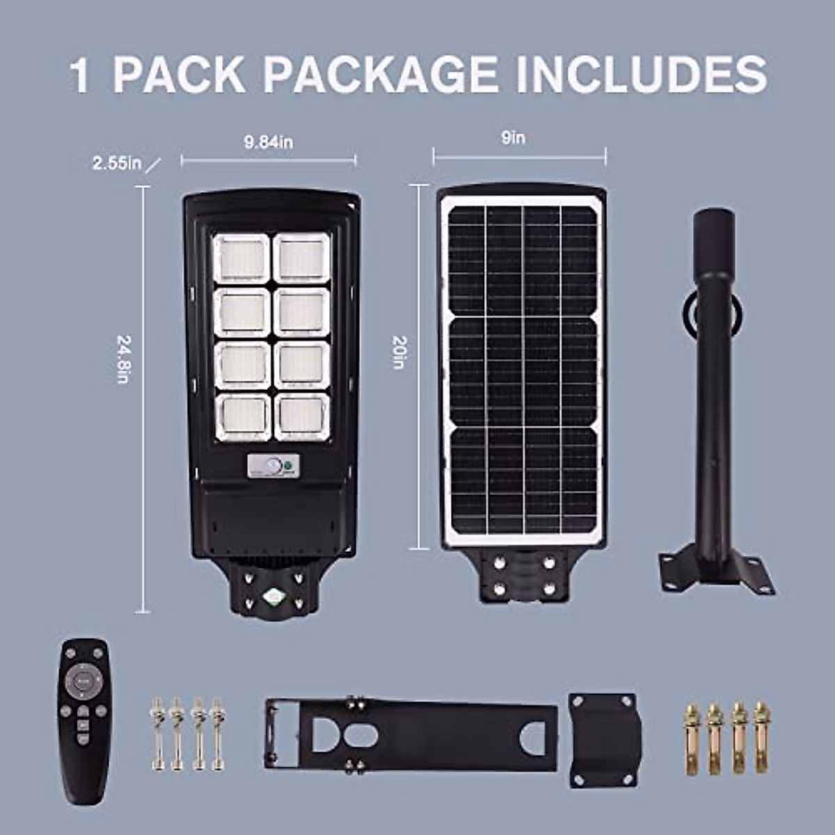 KingHe Solar Street Lights Outdoor - 500W Commercial Parking Lot Light Dusk to Dawn Super Bright Led Street Lighting Solar Powered with Motion Sensor, IP65 Waterproof,YT200-2