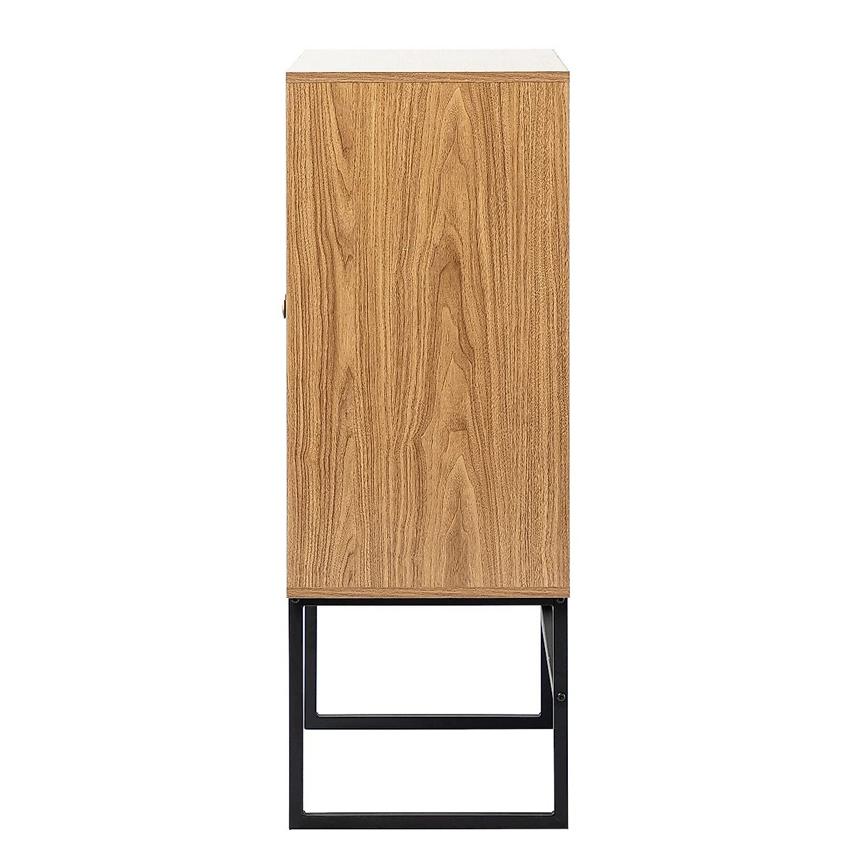 Farmhouse Storage Cabinet Solid Wood Sideboard Accent Cabinet 2 Rattan Doors Buffet Cabinet Locker with Interior Shelves & Black Metal Base for Entryway Living Room Bedroom Dining Room (Brown)