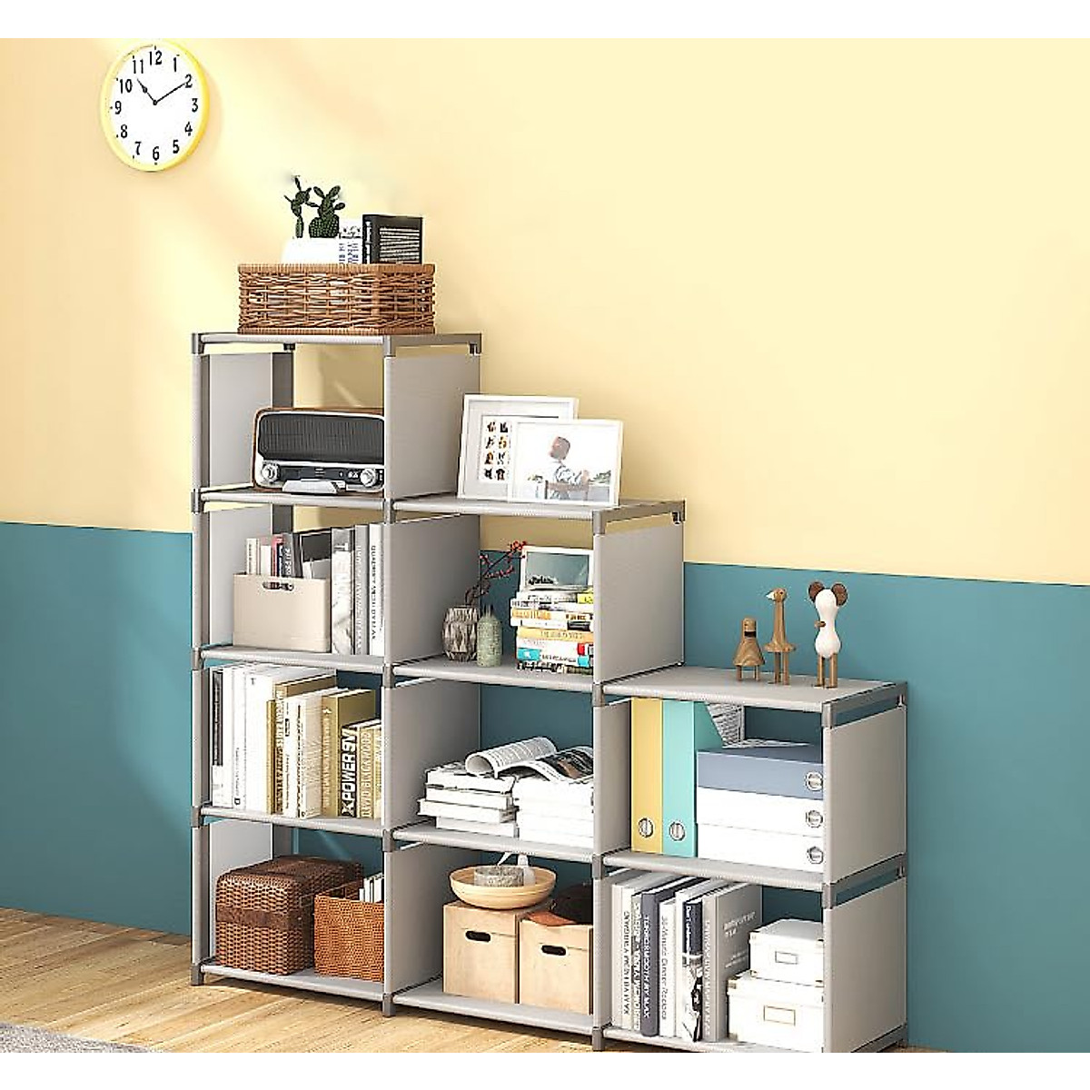 Kids Bookshelf Bookcases 9 Cube Book Shelf Organizer Bookcase Gray DIY for Bedroom Classroom