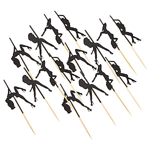 OFFSCH 24pcs Cake Insert Wedding Cupcake Picks Birthday Party Supplies Pole Dancers Lady Bachelor Cake Picks Birthday Toppers for Cakes Sports Theme Stripper Bamboo Girl Bridegroom