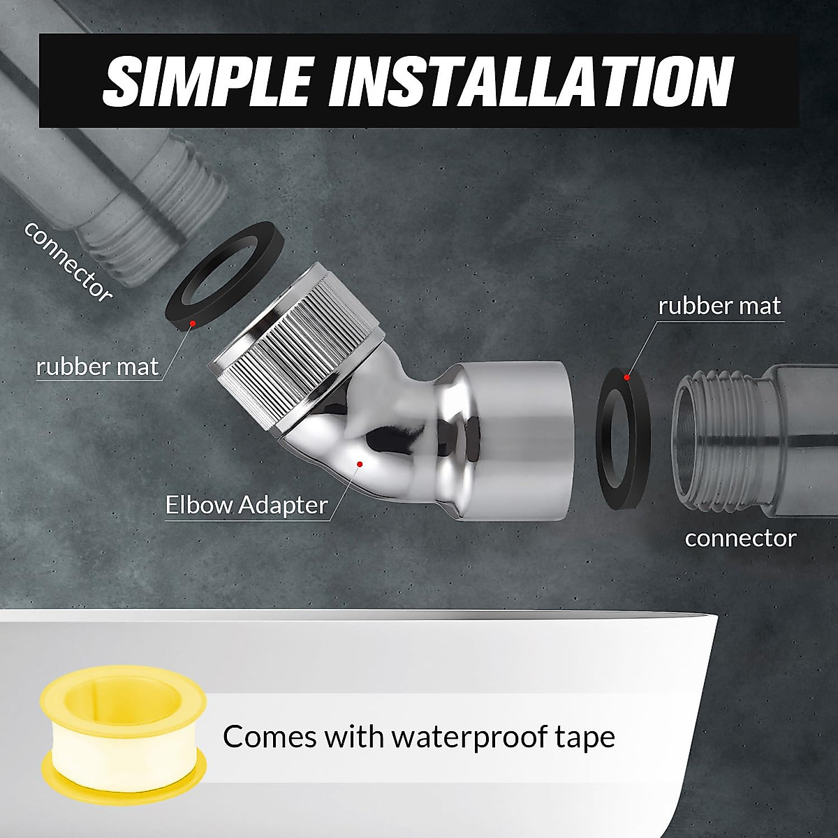 Worldwhere 45 Degree Shower arm Elbow Adapter,Shower Elbow Adapter for Shower Head,Female to Female Chrome