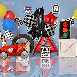 Race Car Balloons 40 Inch Racetrack Number Balloon 1 Black Baby Shower Boys 1st Birthday Race Car Theme Party Decor Supplies Mylar Checkered Flag Latex Balloon 10 Pcs