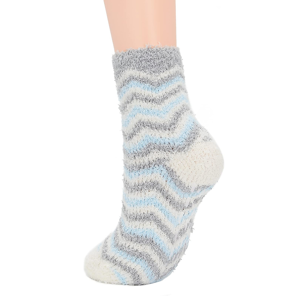 Athletic Plush Socks for Women Warm Fuzzy Socks with Grip Non Slip Socks Yoga Pilates Socks Athletic Socks 5 Pack Blue Sets with Grips One Size