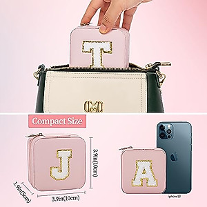 Ulico Travel Jewelry Case Jewelry Box- Small Jewelry Organizer with Mirror, Jewelry Holder Organizer Box, Travel Essentials Travel Gifts Birthday Gifts for Women Girls Friends Sister Initial Pink M