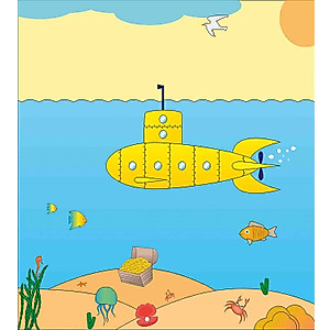 Ambesonne Yellow Submarine Duvet Cover Sets, Cartoon Under Sea Adventure Jellyfish Treasure Chest Seagull Fish, Bedding Set with 2 Duvet Covers 4 Pillowcases, 2 Pack Cal King Size, Blue Yellow Beige