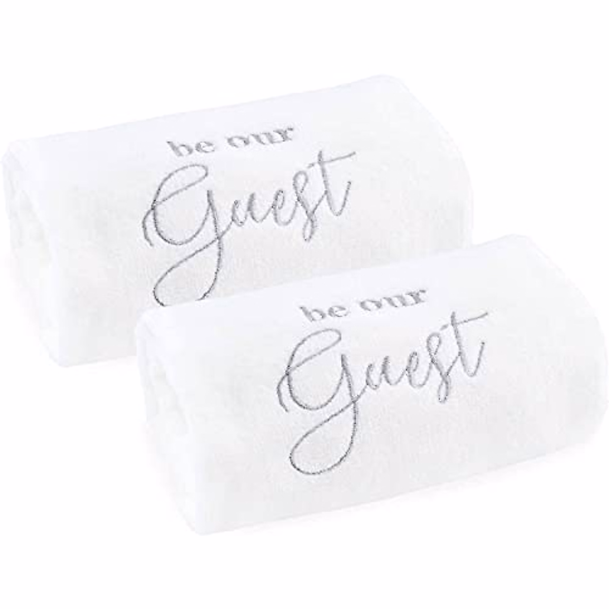 AuldHome Design Guest Towels (Set of 2, White w/Gray); Be Our Guest Monogrammed Hand Towels
