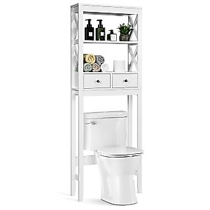 Hysache Over-The-Toilet Storage Rack, Bathroom Space Saver w/2 Drawers & Open Shelves, Fashionable Elegant Style, Freestanding Cabinet Organizer, Toilet Shelves Rack Unit, White HW63773