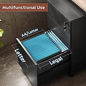 DEVAISE 3 Drawer File Cabinet with Lock, Small Rolling Filing Cabinet Under Desk, Wood Office Drawers Fits Letter/Legal/A4 Size Folders, Black