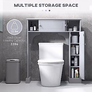 HOMCOM Over The Toilet Bathroom Cabinet, Freestanding Bathroom Storage Organizer with Adjustable Shelves, Toilet Rack, Gray