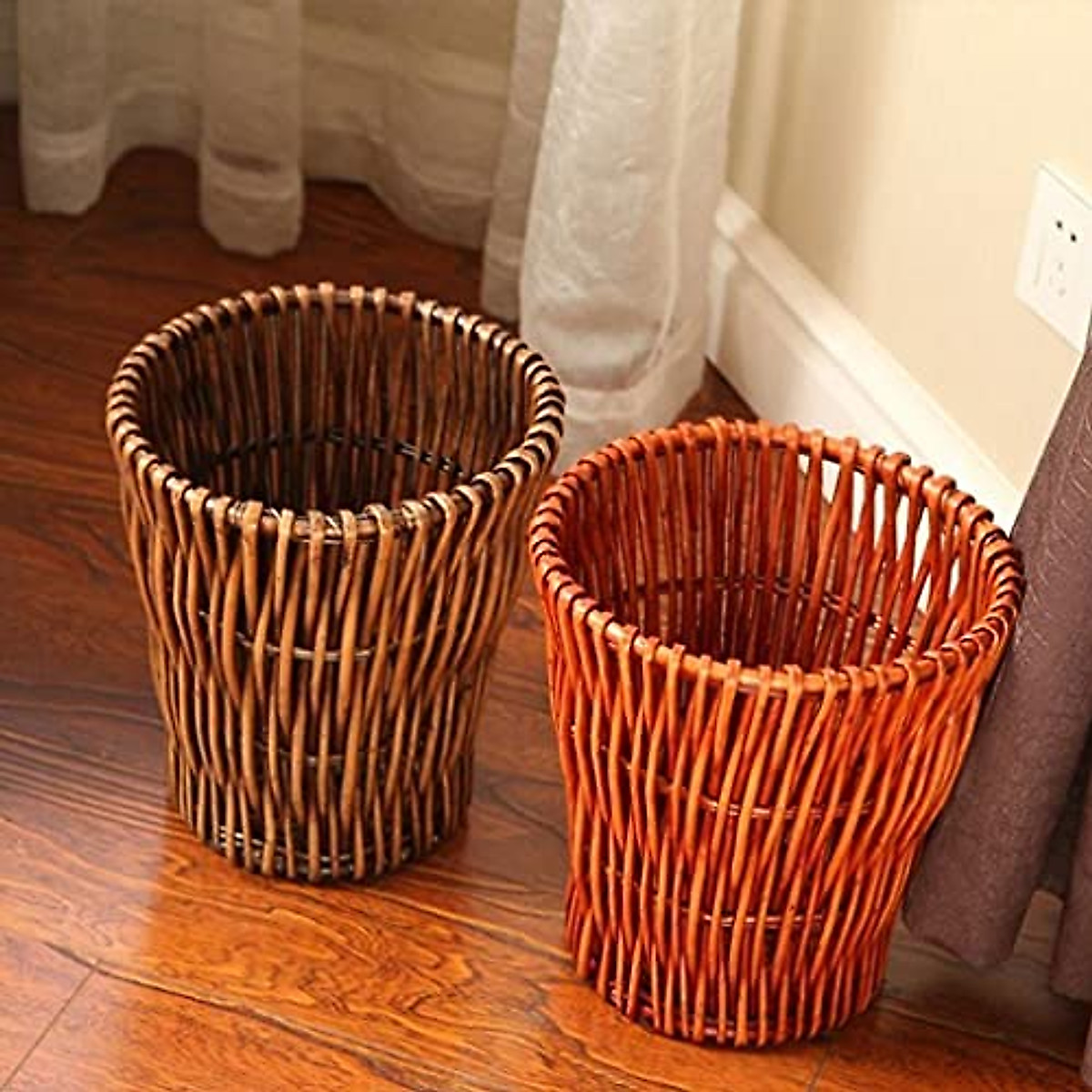 DYNN Trash can Wicker Woven Trash Can Retro Garbage Can Creative Garbage Bin Suitable for Bedroom Kitchen and Bathroom-with Liner Home/Commercial Use (Color : A)