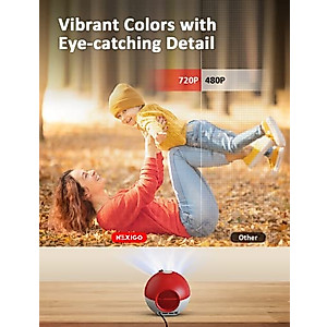 NexiGo Mini Portable Projector, for Cartoon, Kids Gift, 80 ANSI Lumen, Movie Projector, Native 720P Compatible with Full HD 1080P, up to 4K, HDMI, USB Interfaces (Garnet)