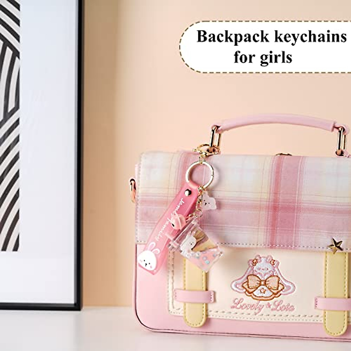 YOU WIZV Cute Keychain, Kawaii Backpack Liquid Floating Anime Bunny Keychain for Girls, Women, Daughters, Sister