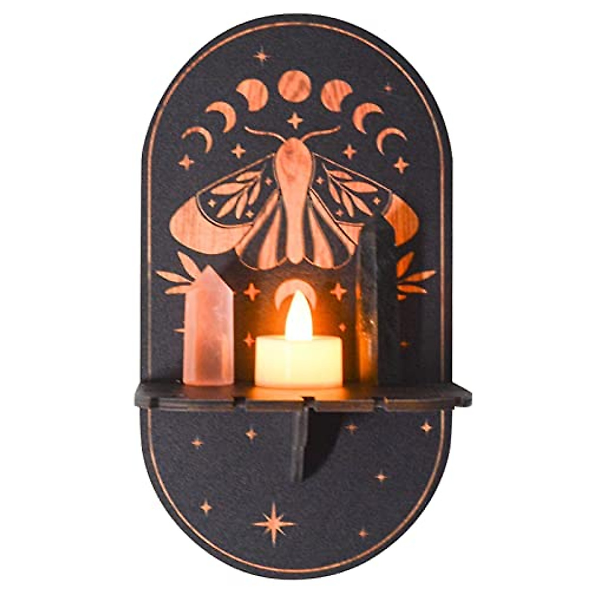 Frifer Crystal Stone Shelf | Wooden Stones Display Floating Shelf with Installing Buckles,Home Use Shelf for Living Room, Bedroom, Bathroom