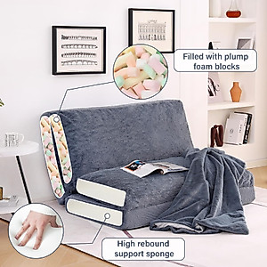 LITA Fluffy Soft Bean Bag Sofa Bed with Blanket, Folding Mattress Bean Bag Chair Foam Filling Convertible Couch Bed with Removable Cover Soft Faux Fur Wall Sofa Bed for Living Room, Dark Grey
