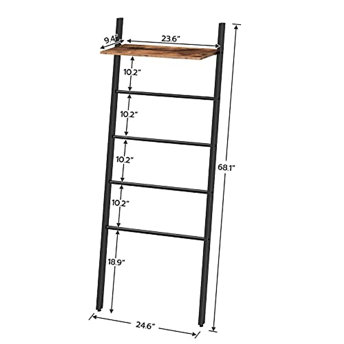 HOOBRO Towel Rack, 5-Tier Blanket Ladder, Wall Leaning Ladder Shelf, Blanket Rack with Shelf, 25.2" Wide Decorative Ladder for Bathroom, Rustic Brown BF73CJ01G1