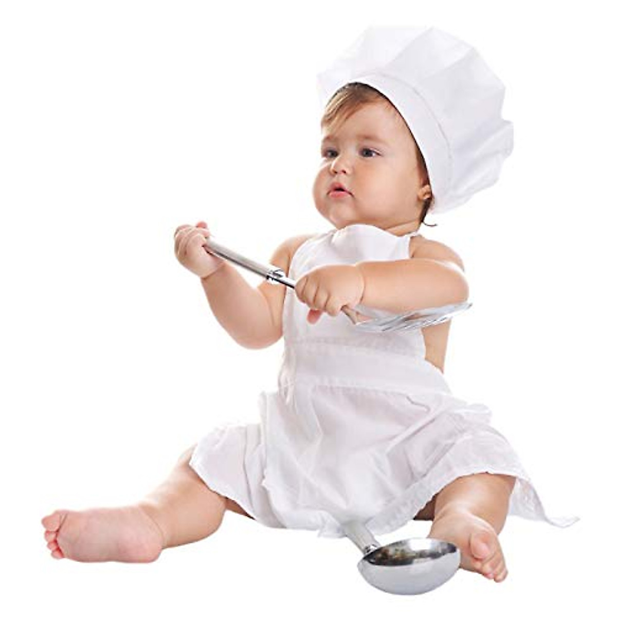 WinDoo Newborn Baby Photography Prop Baby Chef Outfits Chef hat Apron Set Infant Baby chef costume, White, For 7-18 months