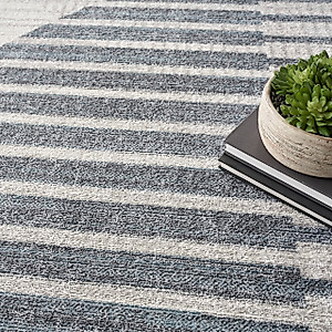 Nourison Astra Machine Washable Geometric Ivory Blue 7'10" x 10' Area -Rug, Easy -Cleaning, Non Shedding, Bed Room, Living Room, Dining Room, Kitchen (8x10)