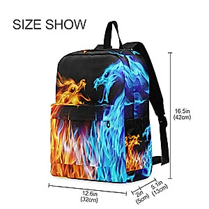 Blue and Red Fiery Dragons Backpack, Travel Rucksack Lightweight School Bookbag Daypack for Adults Teen Students Boys Girls One Size
