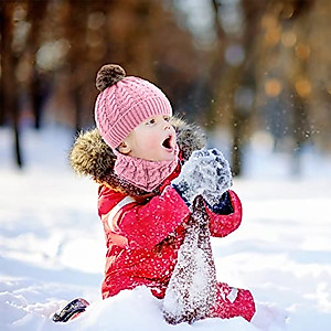 3PCS Baby Winter Hat Scarf Gloves Set Kids Knitted Beanie Cap Neck Warmer Mitten for Boys Girls 0-4Years (Pink)