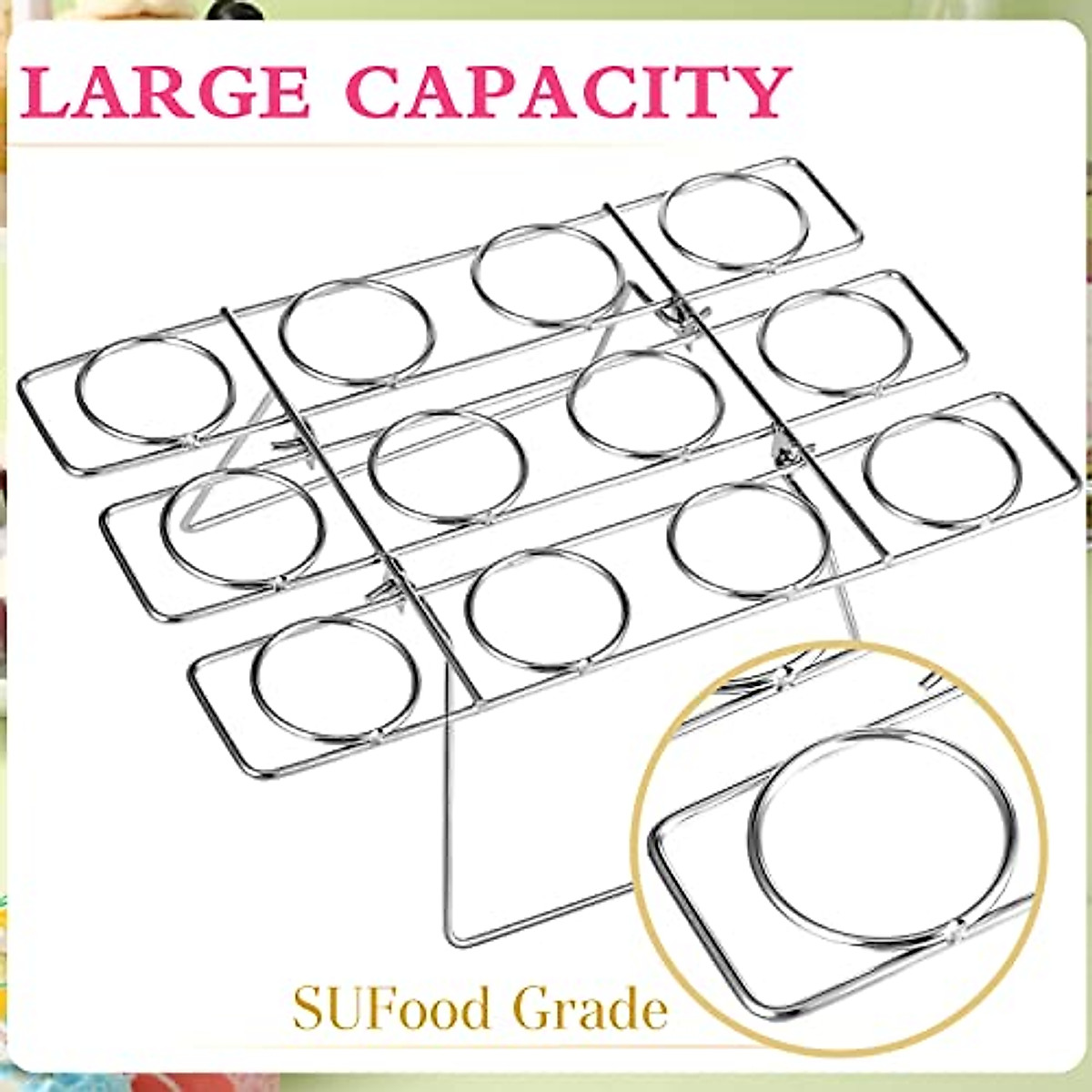 Sawysine Cupcake Cones Baking Rack 2 Pcs Stainless Steel Ice Cream Cone Cupcakes Holder 12 Cavity Stand Display Racks Stands for Home Kitchen Cooking, Silver